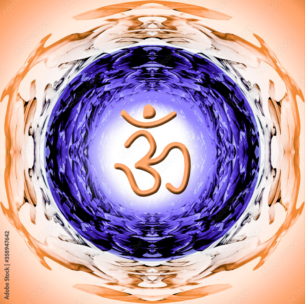 orange and blue background with hindu symbol om Stock Illustration ...