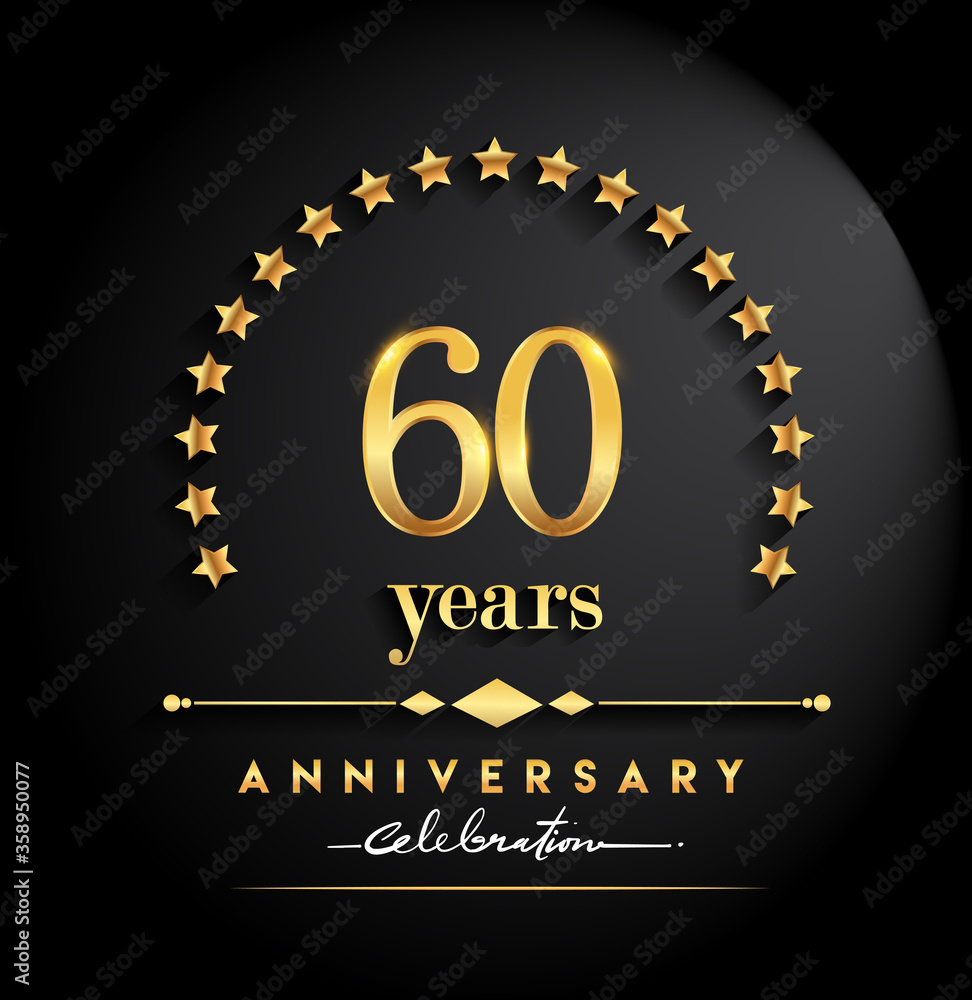 60th years anniversary celebration. Anniversary logo with stars and ...