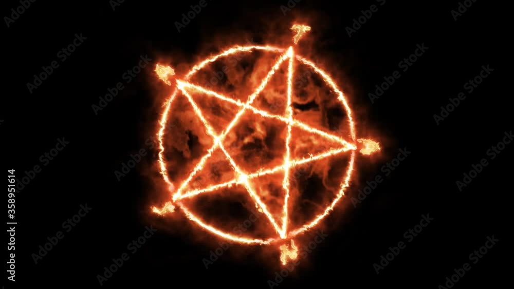 Burning Pentacle symbol in a circle. Fire animation pentagram symbol ...