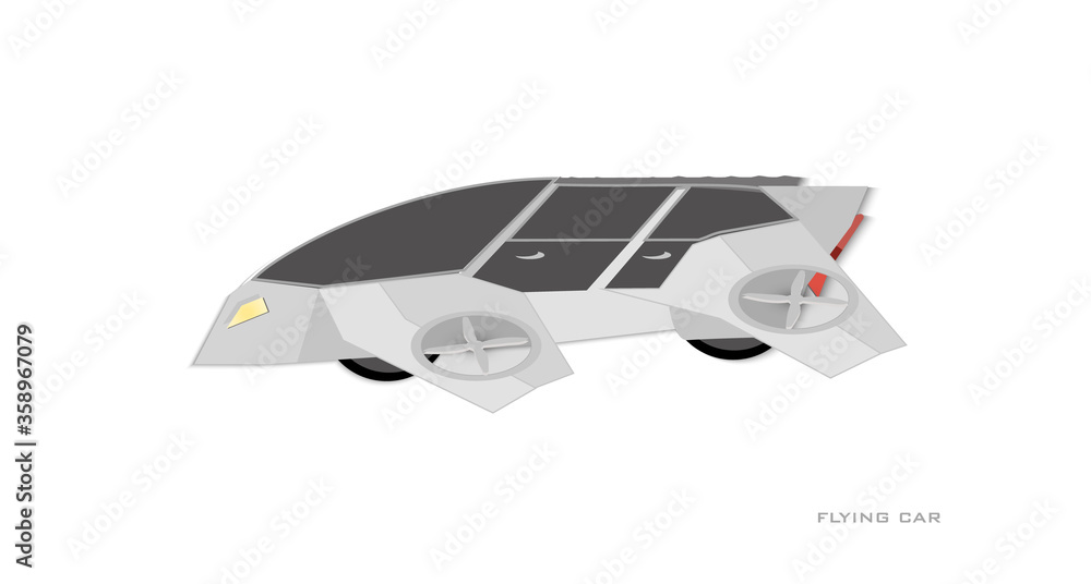 Flying car. Futuristic electric car. Cartoon style. Flat. Vector ...