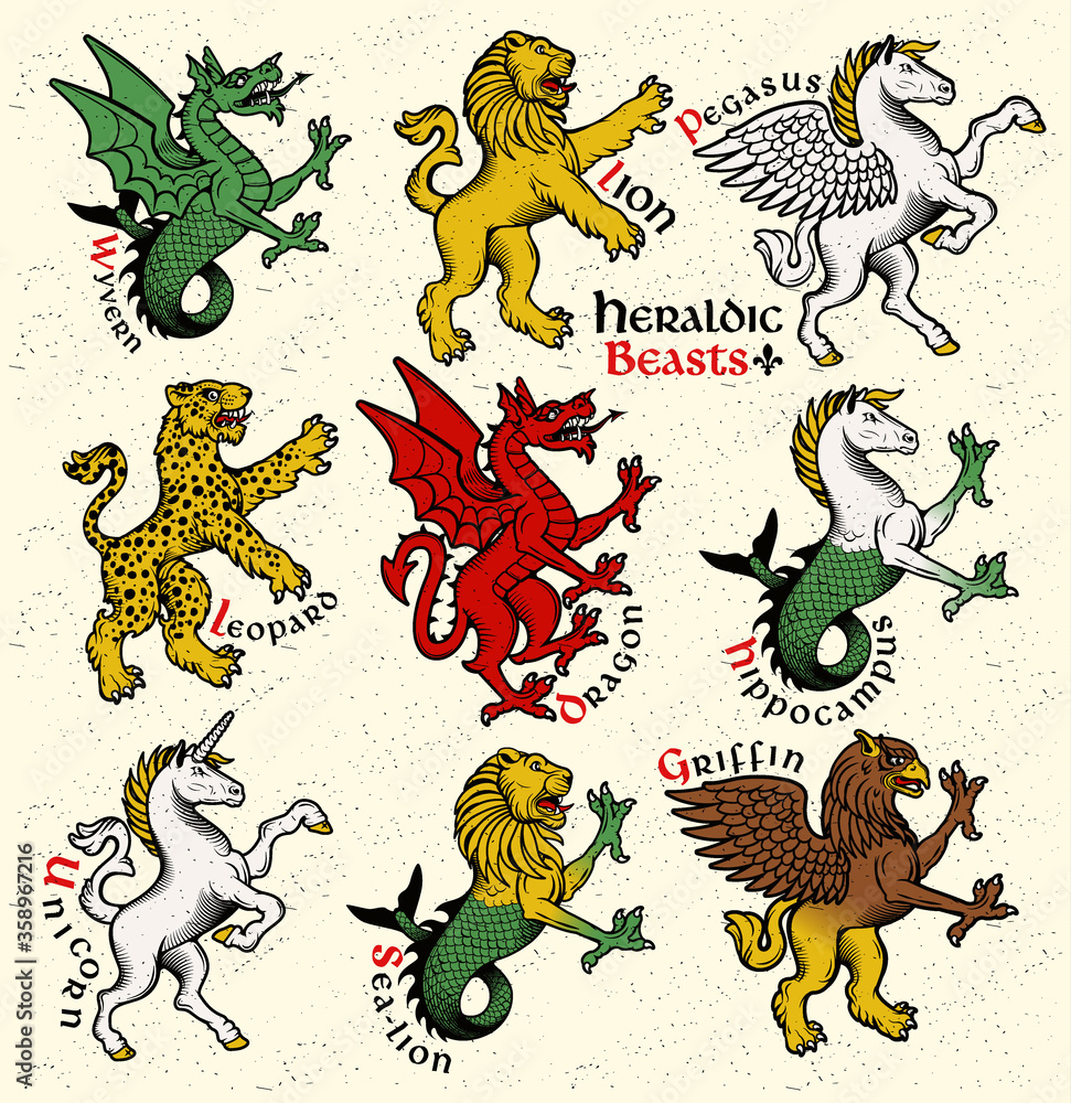 Heraldic beasts. Vector Illustration. Stock Vector | Adobe Stock