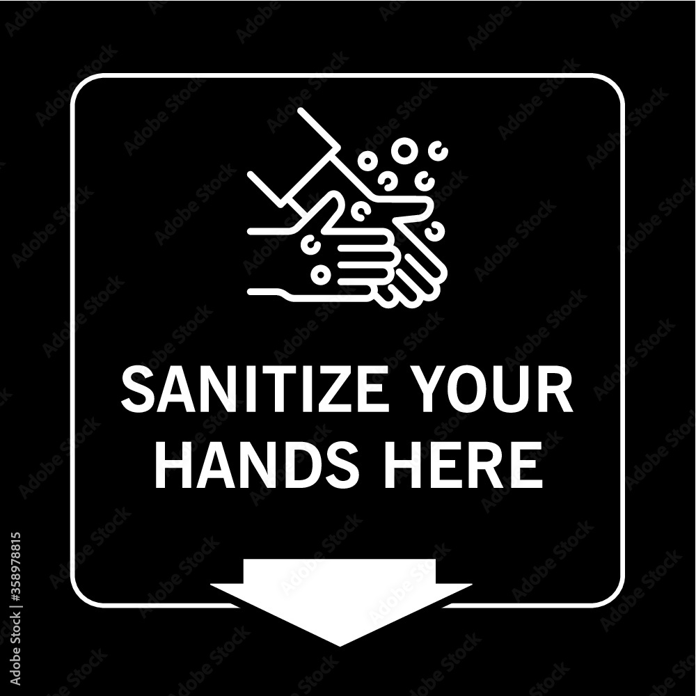 Sanitize your hands here Sticker Covid-19 Stock ベクター | Adobe Stock