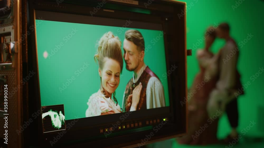On Set Display Showing: Green Screen Scene with Two Actors Talented ...