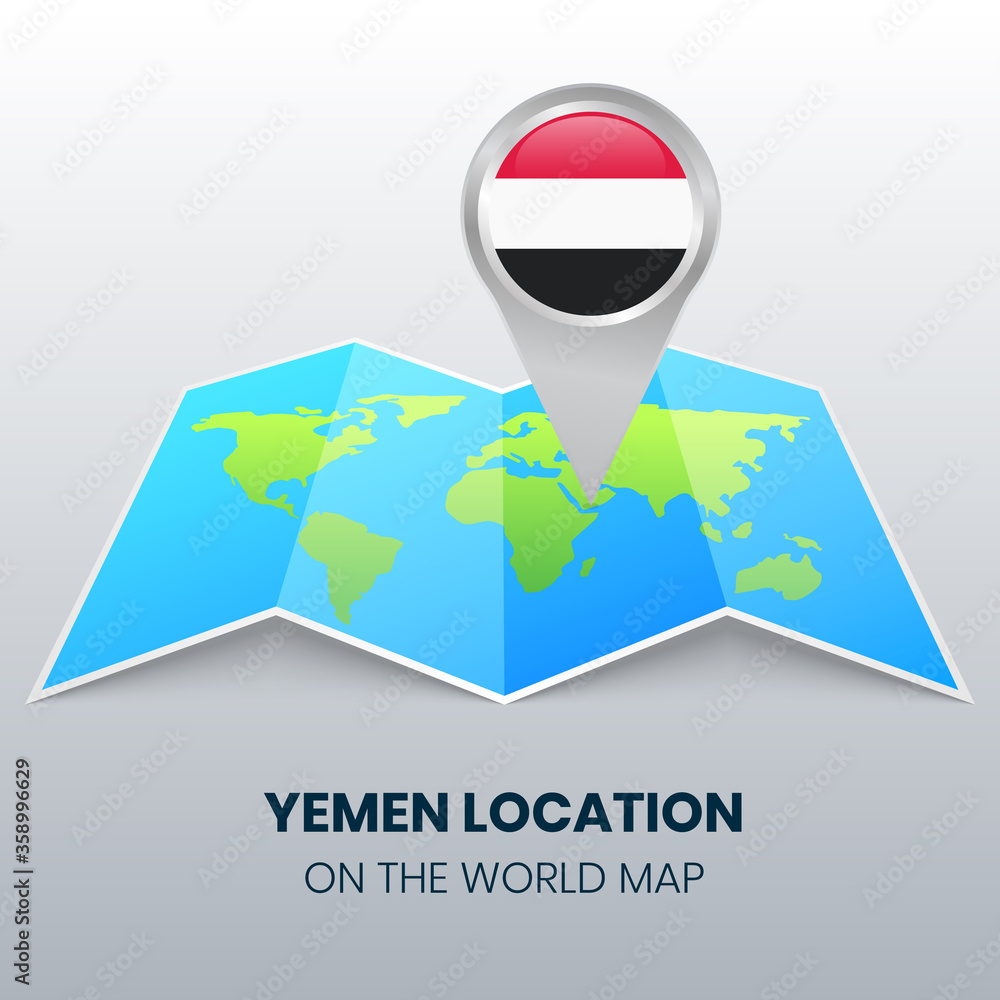 Location Icon Of Yemen On The World Map, Round Pin Icon Of Yemen Stock Vector | Adobe Stock