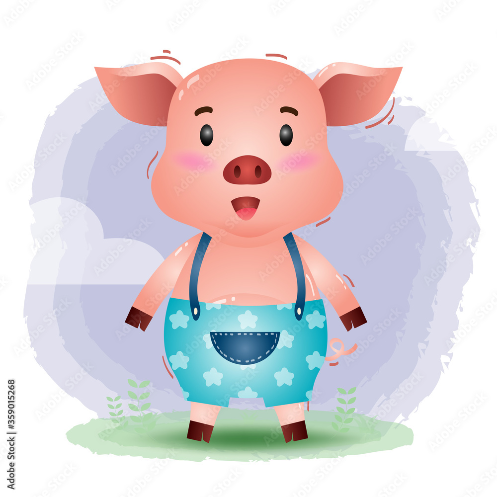 cute little pig in the children's style. cute cartoon little pig vector ...