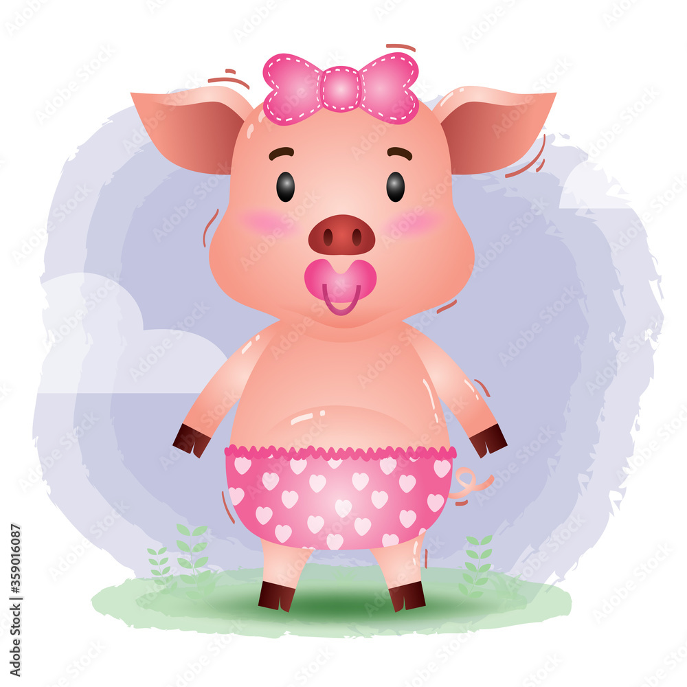cute baby pig in the children's style. cute cartoon baby pig vector ...