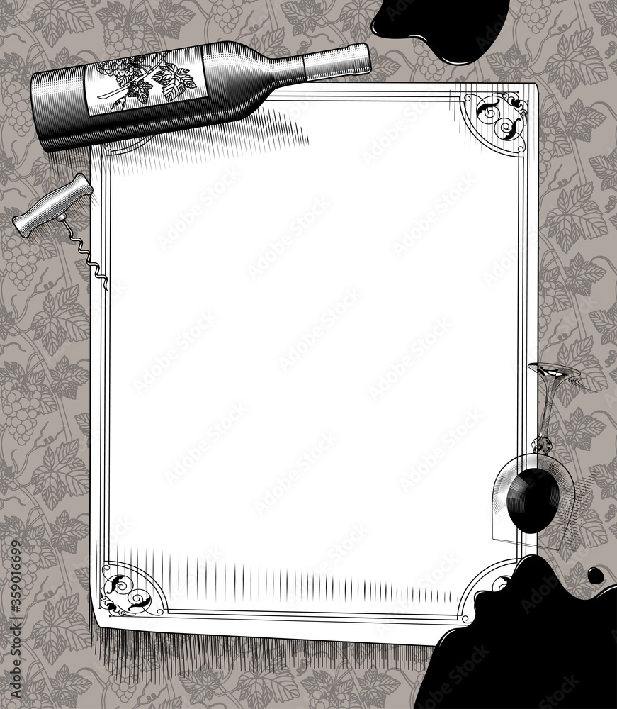 Engraved vintage drawing of a Wine menu list template Stock Vector ...