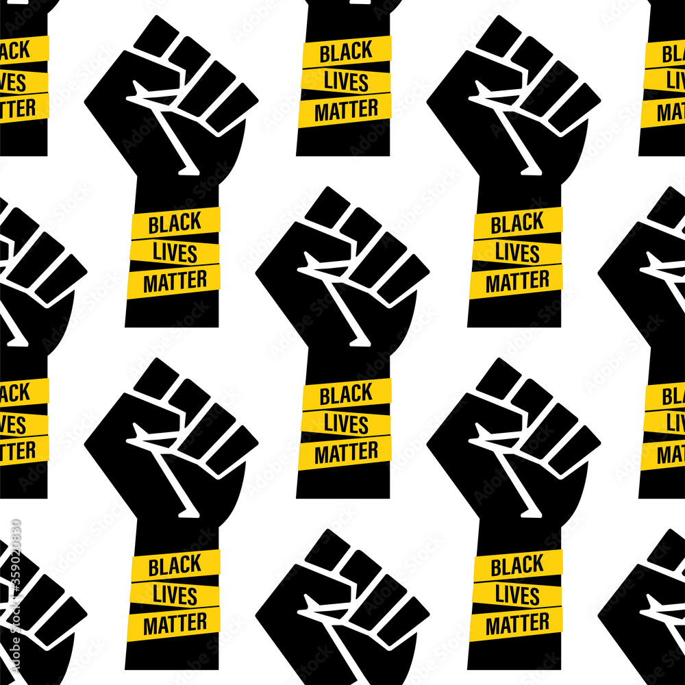 Seamless pattern - Black Lives Matter movement, clenched fist and text ...