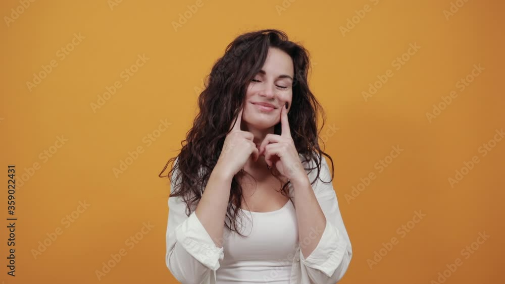 Video Stock Hold arms hands cheeks cheekbones overjoyed palms touch ...