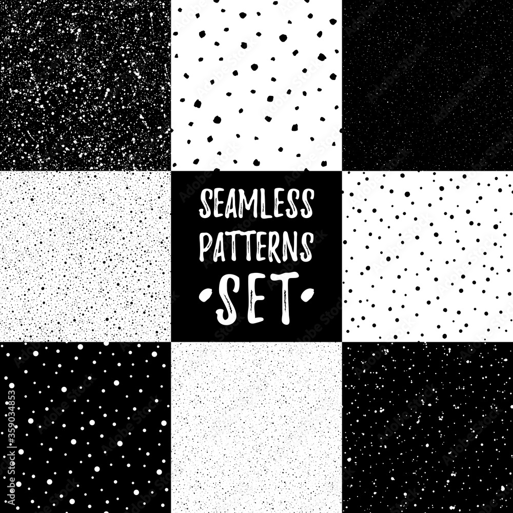 Set, collection of black and white splash, spray, splatter seamless ... Set, collection of black and white splash, spray, splatter seamless ...