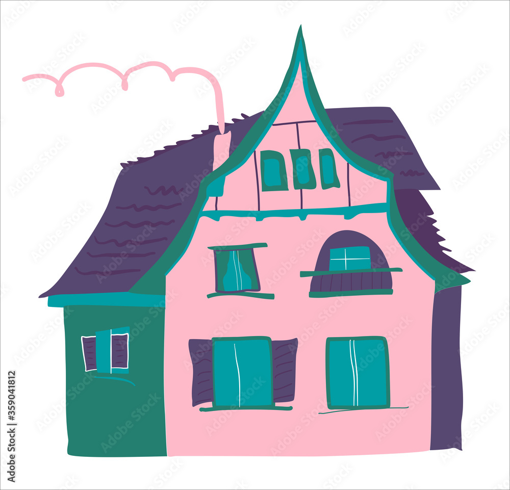 Cozy European house flat cartoon vector illustration. Hand drawn ...