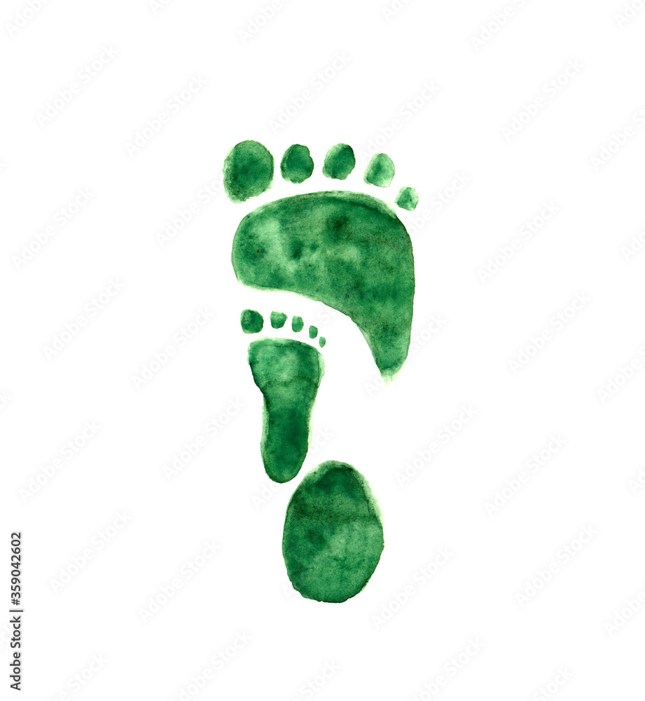 Watercolor illustration of parent and child footprints. Two abstract ...