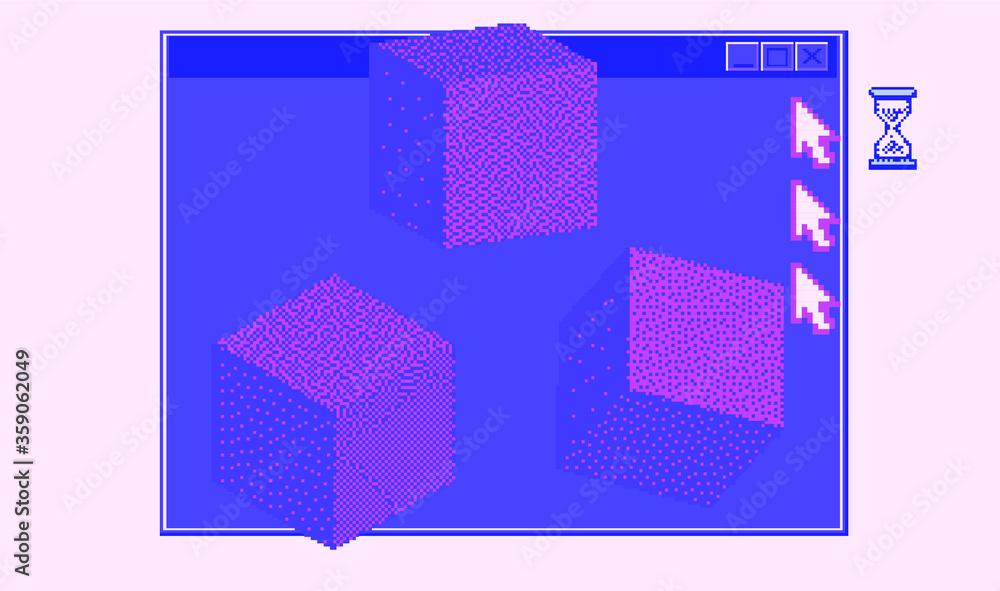 Terminal console vindow and cubes made in pixel art 8-bit style ...
