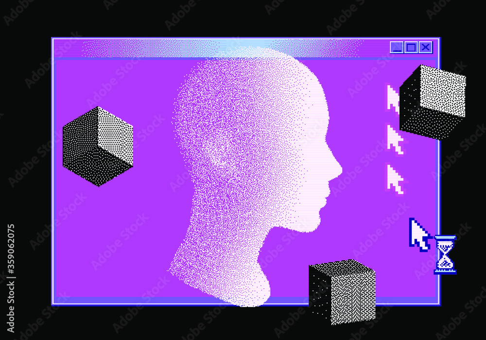 Vecteur Stock Terminal console vindow and cubes made in pixel art 8-bit ...