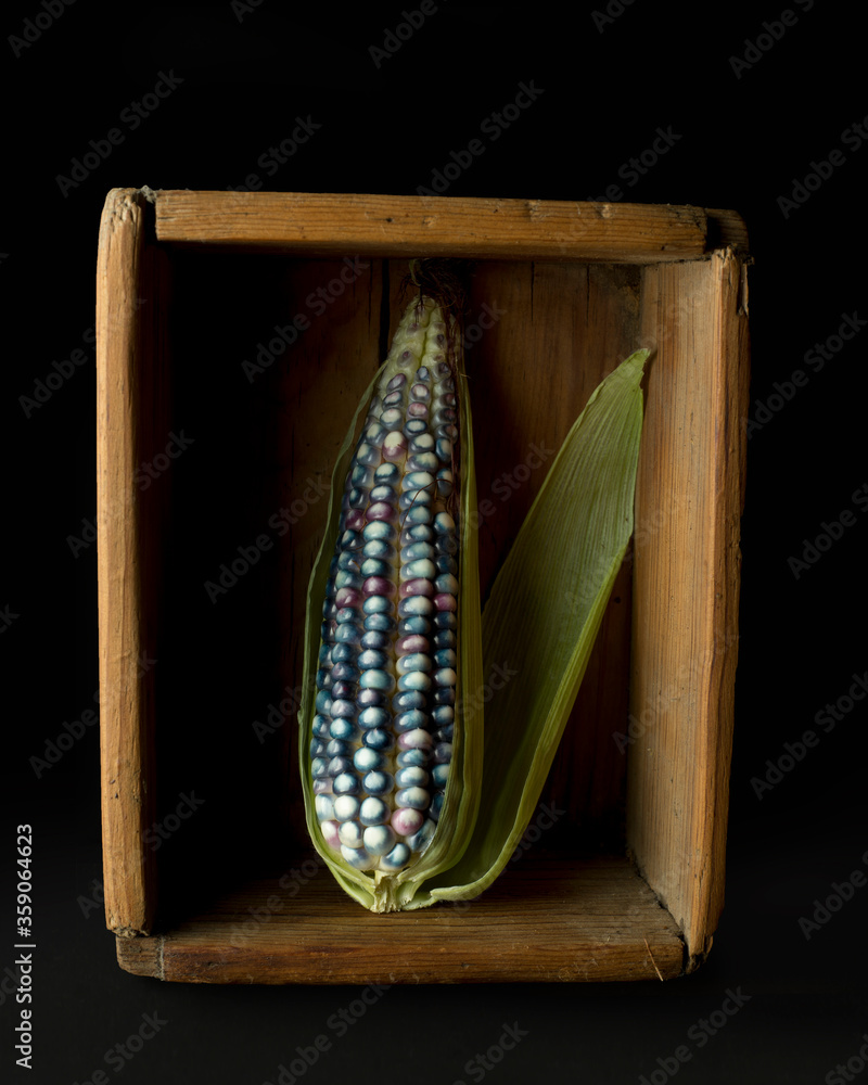 Elote dentro de caja de madera Stock Photo | Adobe Stock