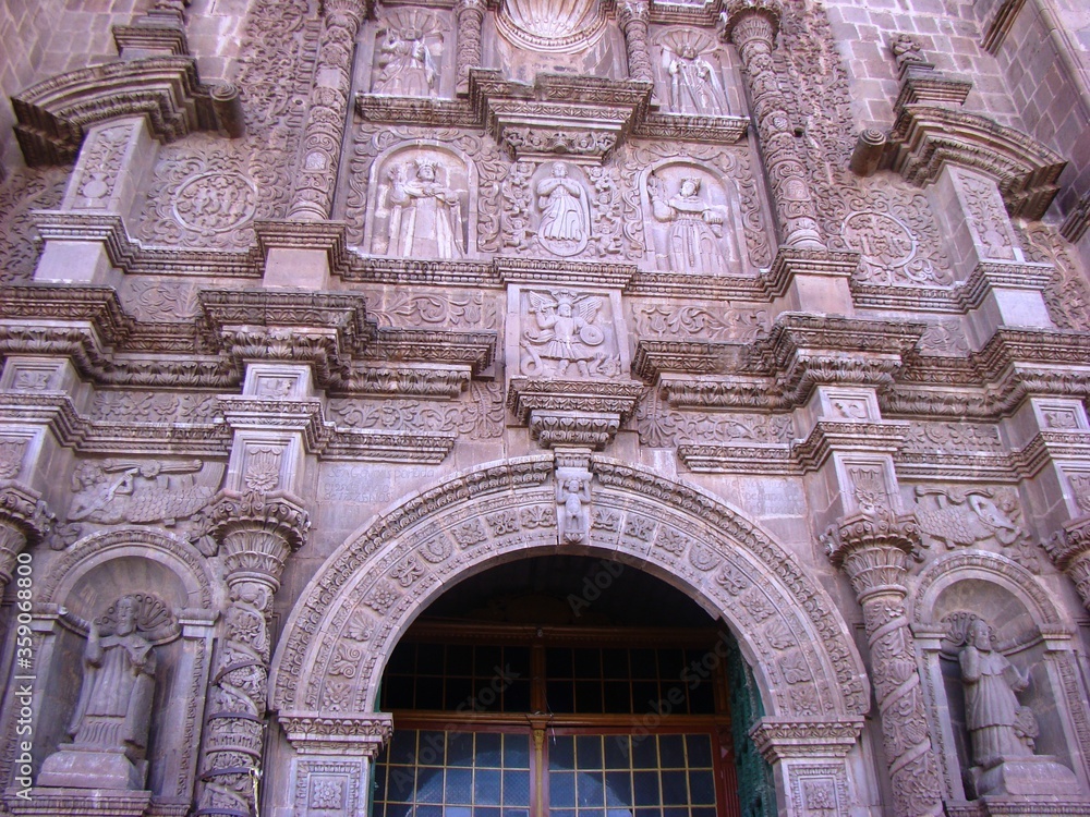 Sculpted mermaid (18th century, andean baroque) on cathedral of Puno ...