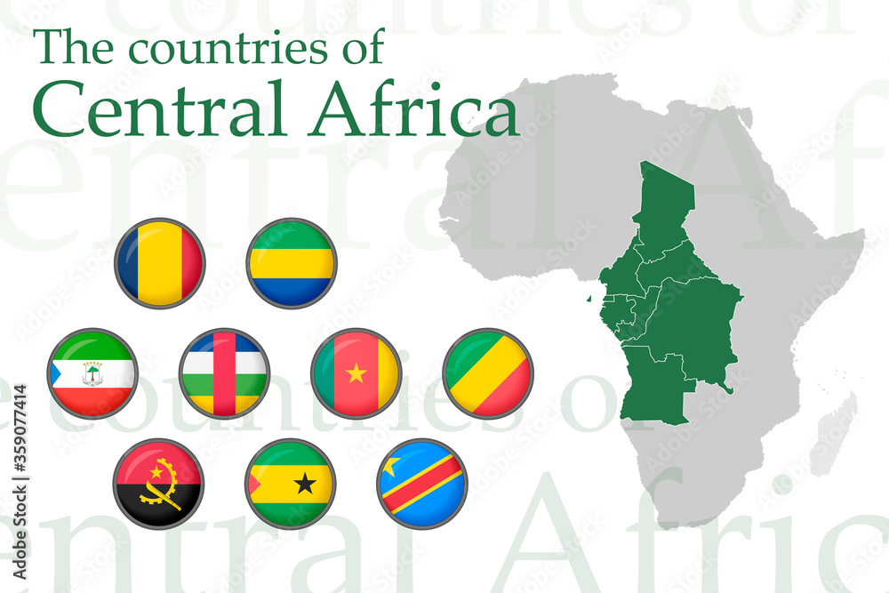 Set of icons for flags of Central Africa. Vector image of flags and ...