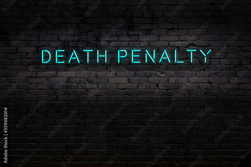Neon sign. Word death penalty against brick wall. Night view Stock ...