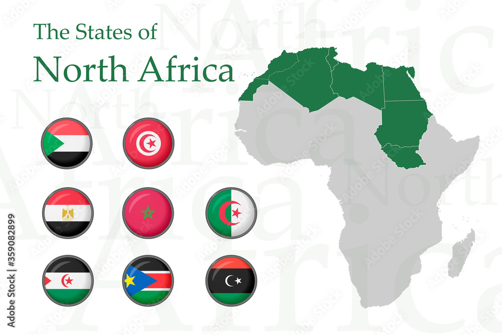A set of icons for flags of North African countries. Vector image of ...