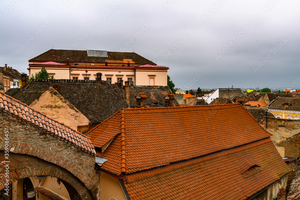 Roofs on the houses of old town of Sibiu, one of the most important ...