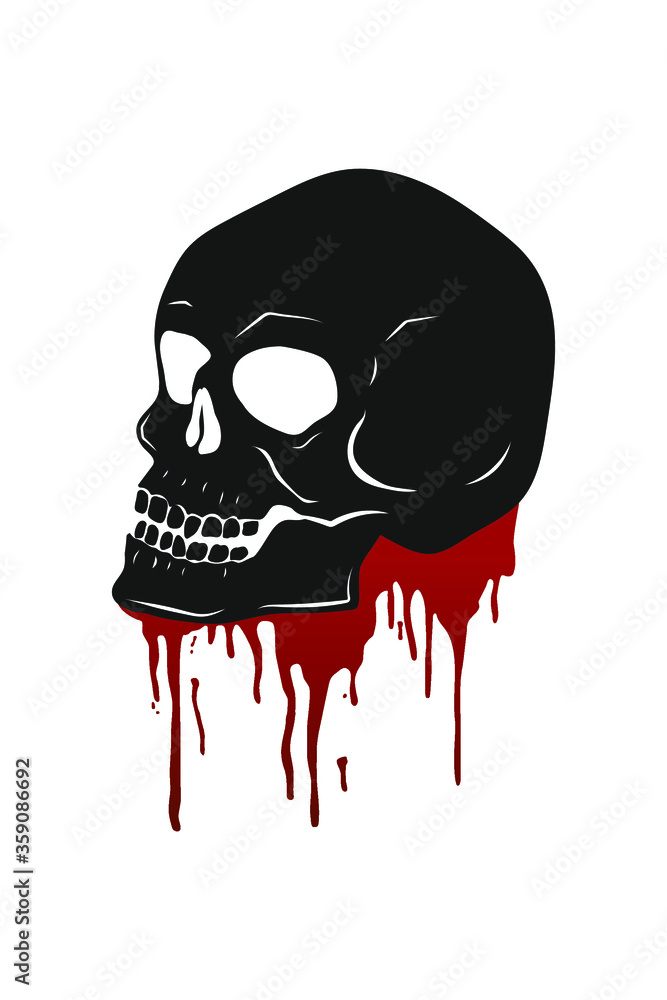 Human skull with dripping blood isolated on white. Vector illustration ...