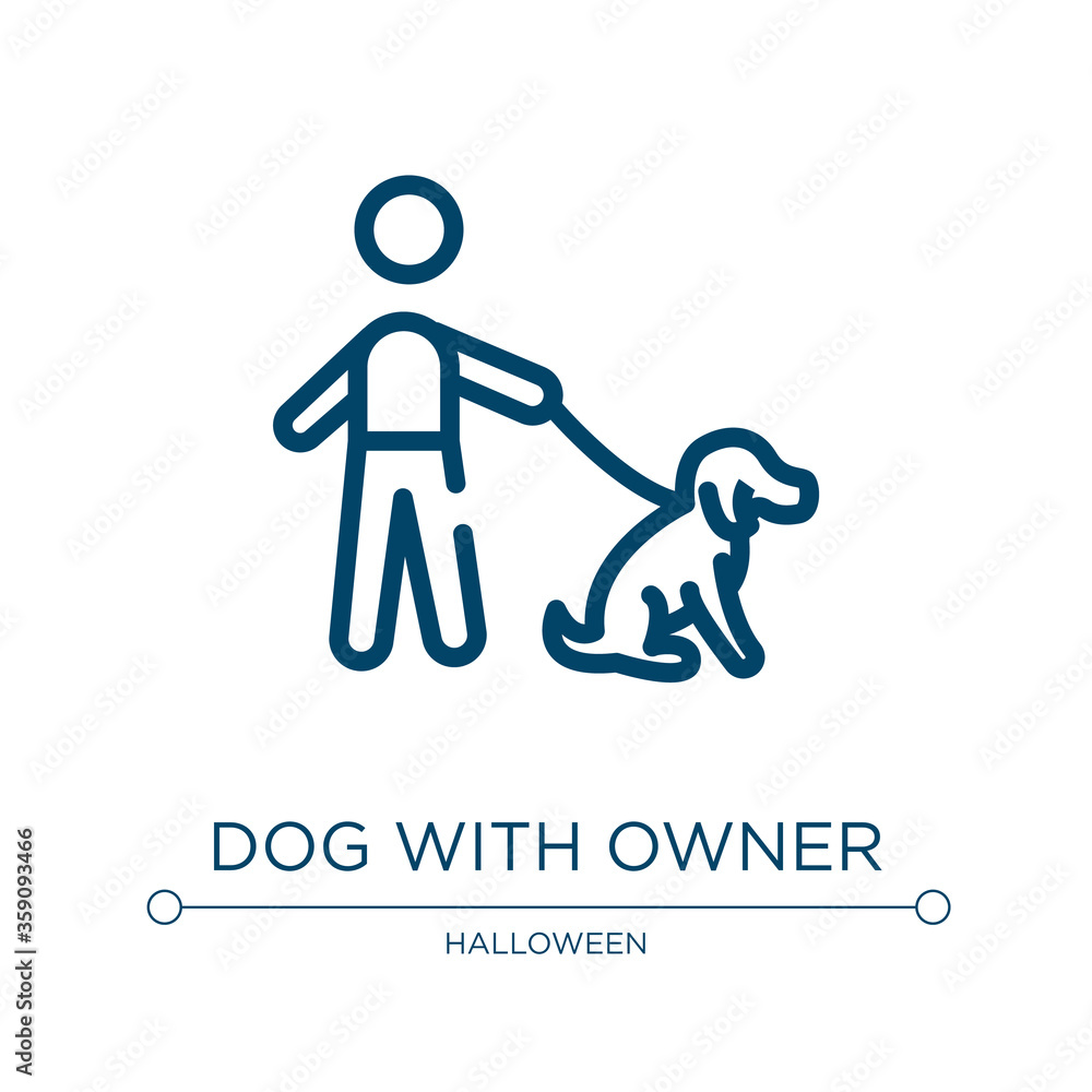 Dog with owner icon. Linear vector illustration from dogs collection ...