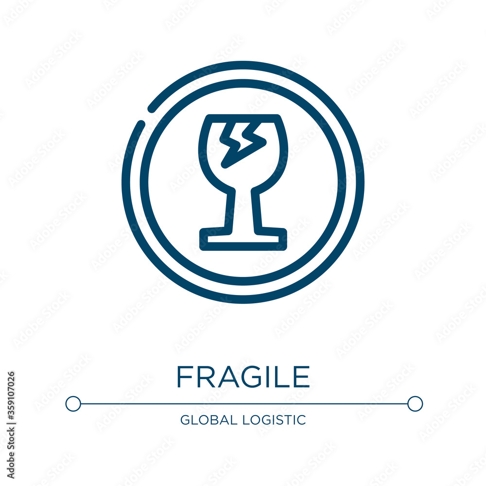 Fragile symbol icon. Linear vector illustration from shipping and handly linear collection ...