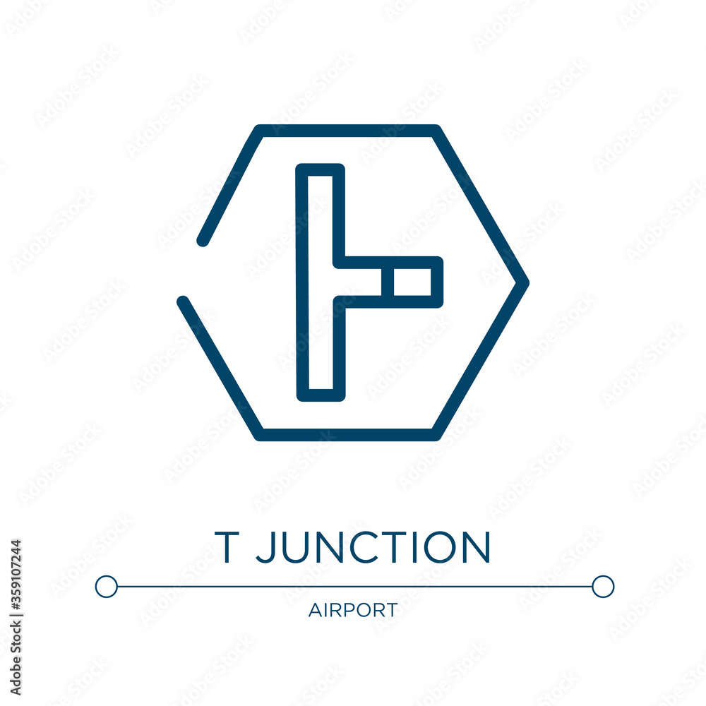 T junction icon. Linear vector illustration from us road signs collection. Outline t junction ...