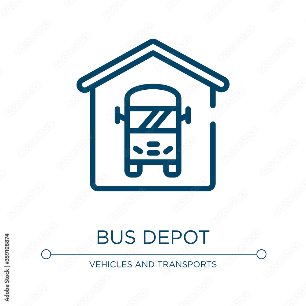 Bus depot icon. Linear vector illustration from public transportation ...