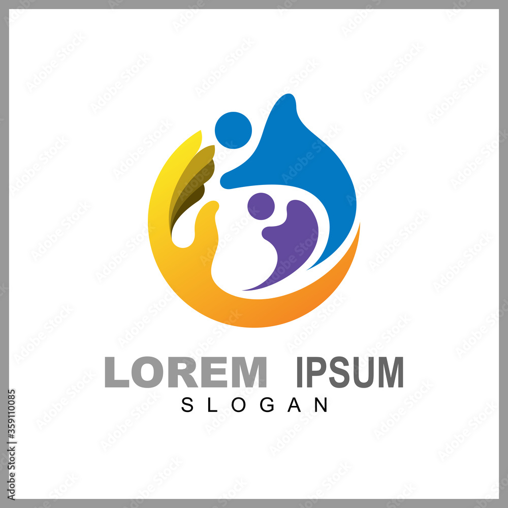 Hand with people logo, kids care icon, family vector illustration ...