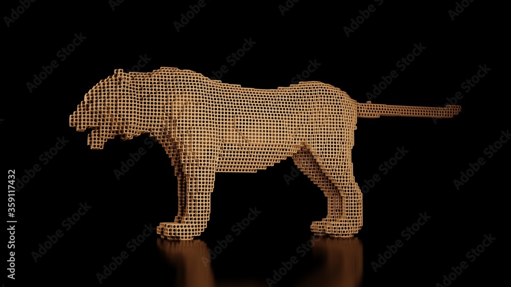 A tiger made of many cubes on a black uniform background. Constructor ...