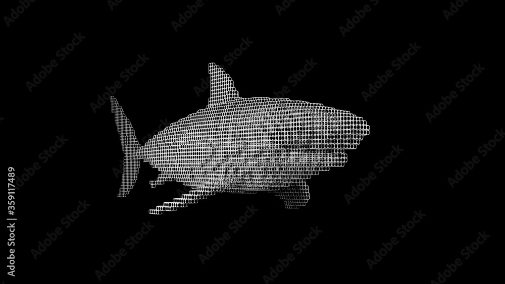 A shark made of many cubes on a black uniform background. Constructor ...