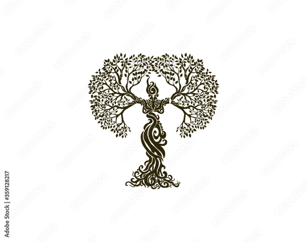 Abstract Human tree logo. Unique Tree Vector illustration with circle ...