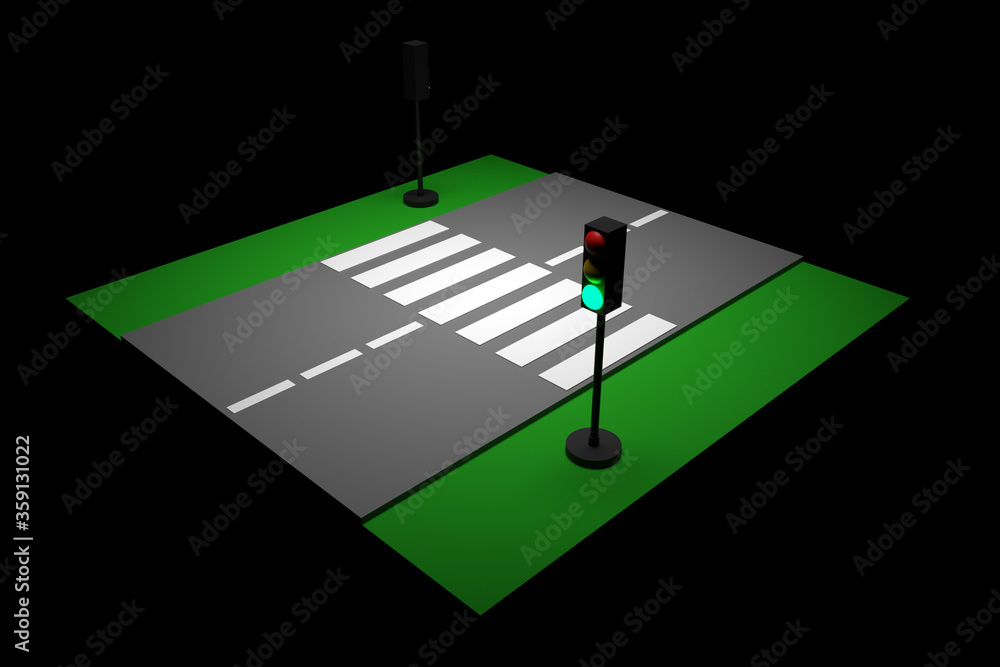 3d illustration of a small urban stretch of road with a motor road and ...
