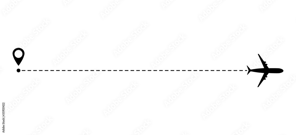 Airplane line vector icon of air plane straight flight route with start ...