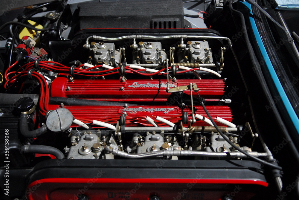v12 engine of a lamborghini espada Stock Photo | Adobe Stock