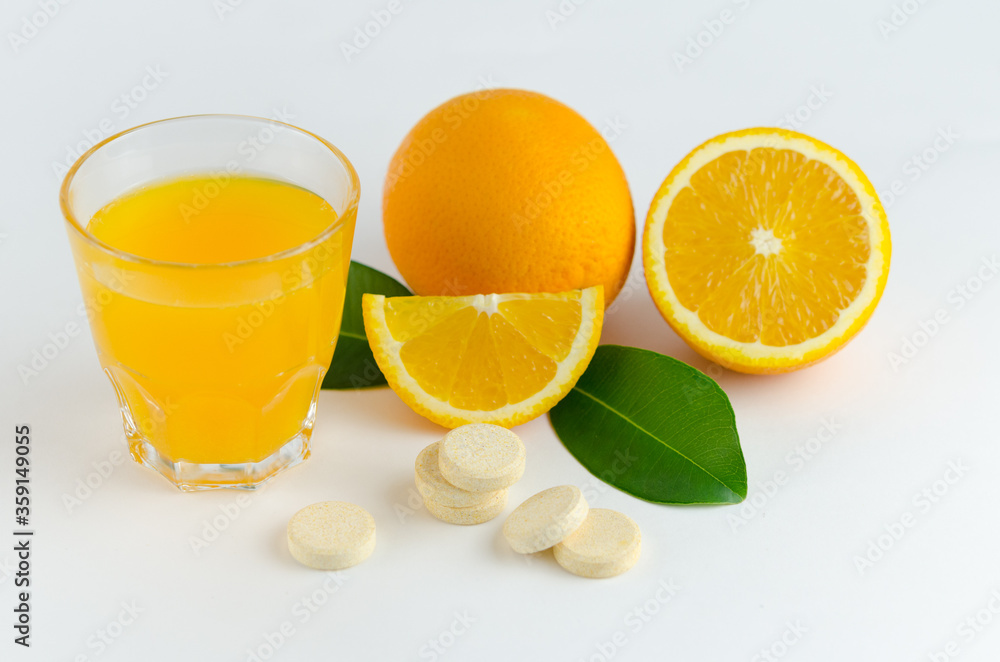 Multivitamin effervescent tablet pills. Vitamin C soluble pills. Fizzy ...