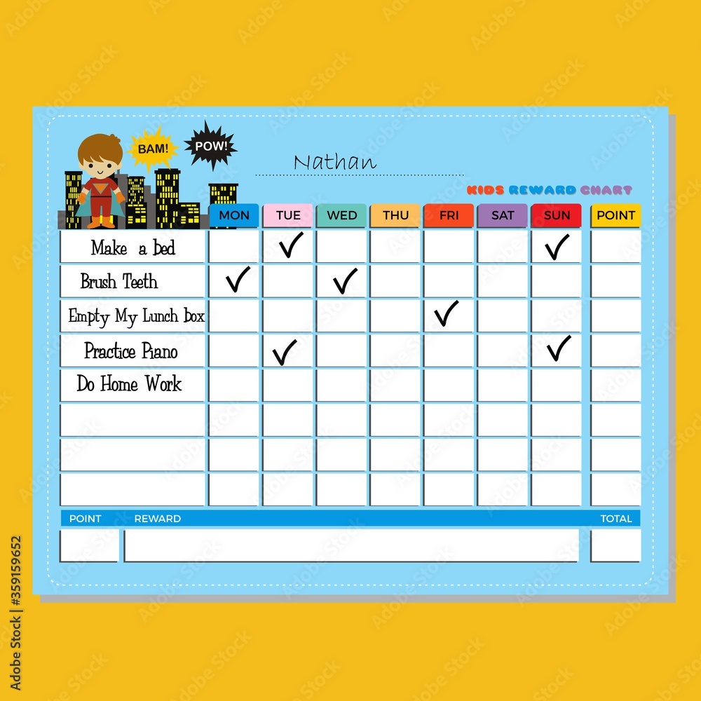 superhero chore chart for kids Stock Vector | Adobe Stock