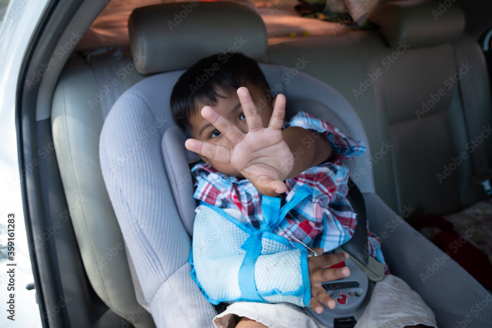 Cute boy hand bone broken from accident with arm splint Stock Photo ...