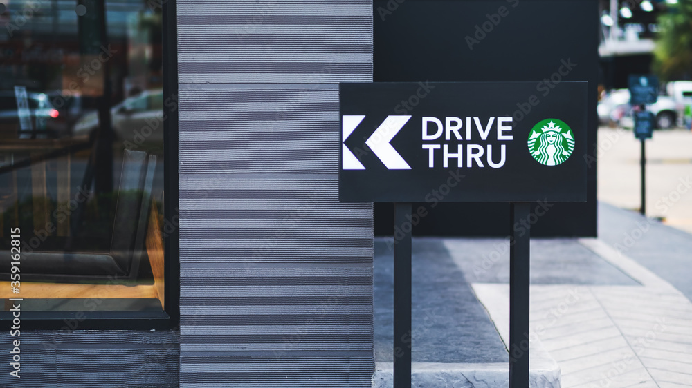 Jun 20th 2020 : A drive thru sign at Starbucks coffee shop , Chiang mai ...