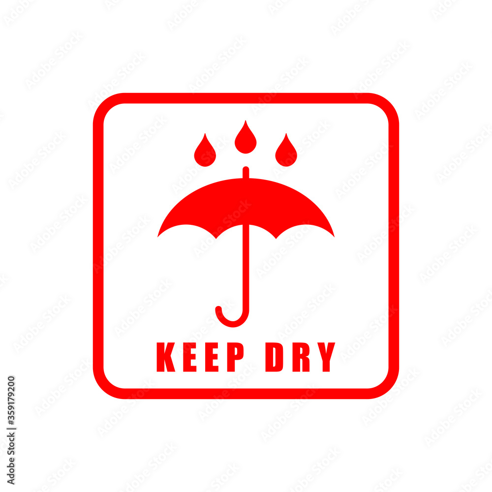 Keep dry packaging sticker icon symbol. Handle with care stamp logo ...