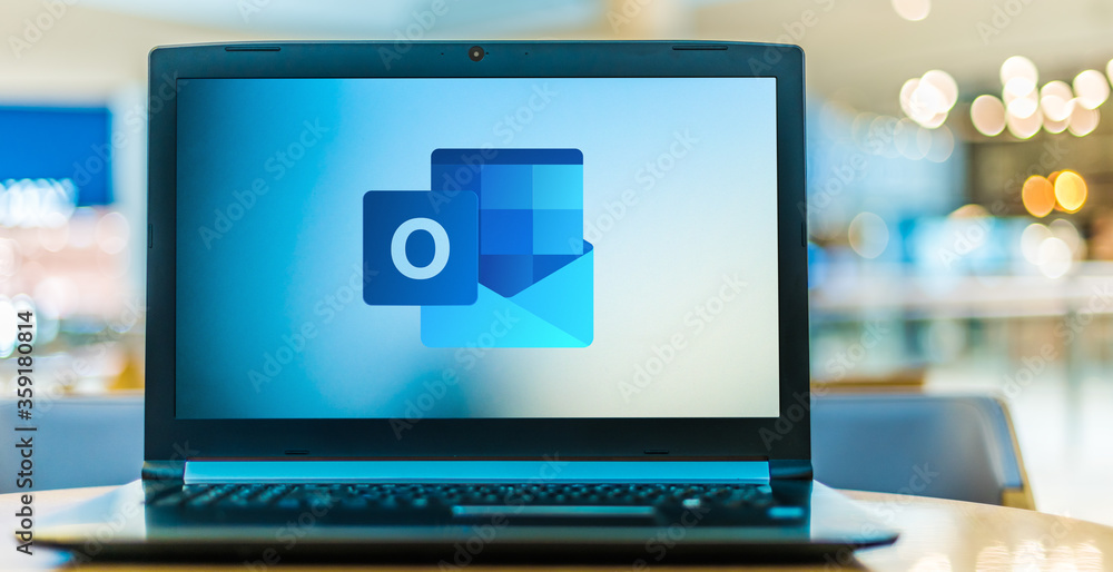 Laptop computer displaying logo of Microsoft Outlook Stock Photo ...
