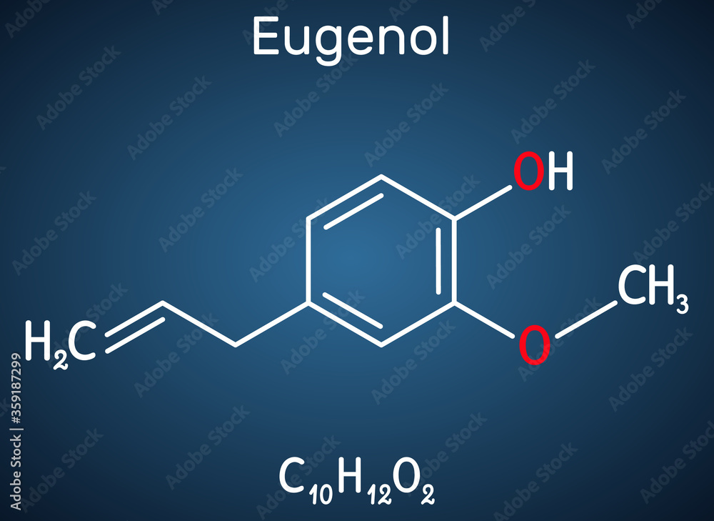 Eugenol, clove essential oil molecule. Is used as flavoring for foods ...