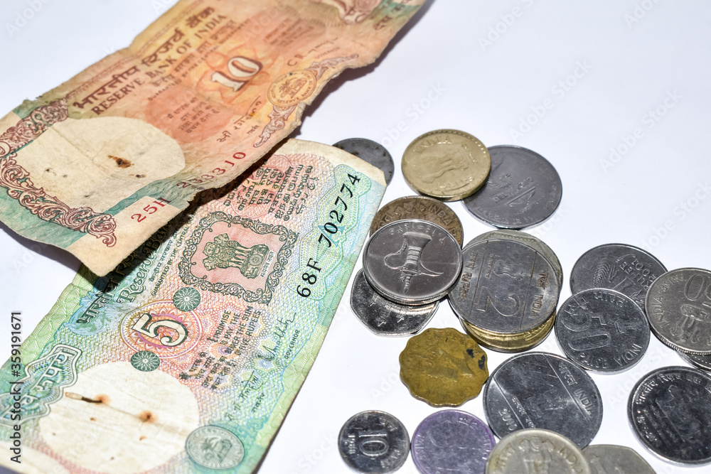 image of old Indian currency notes and coins. Stock Photo | Adobe Stock