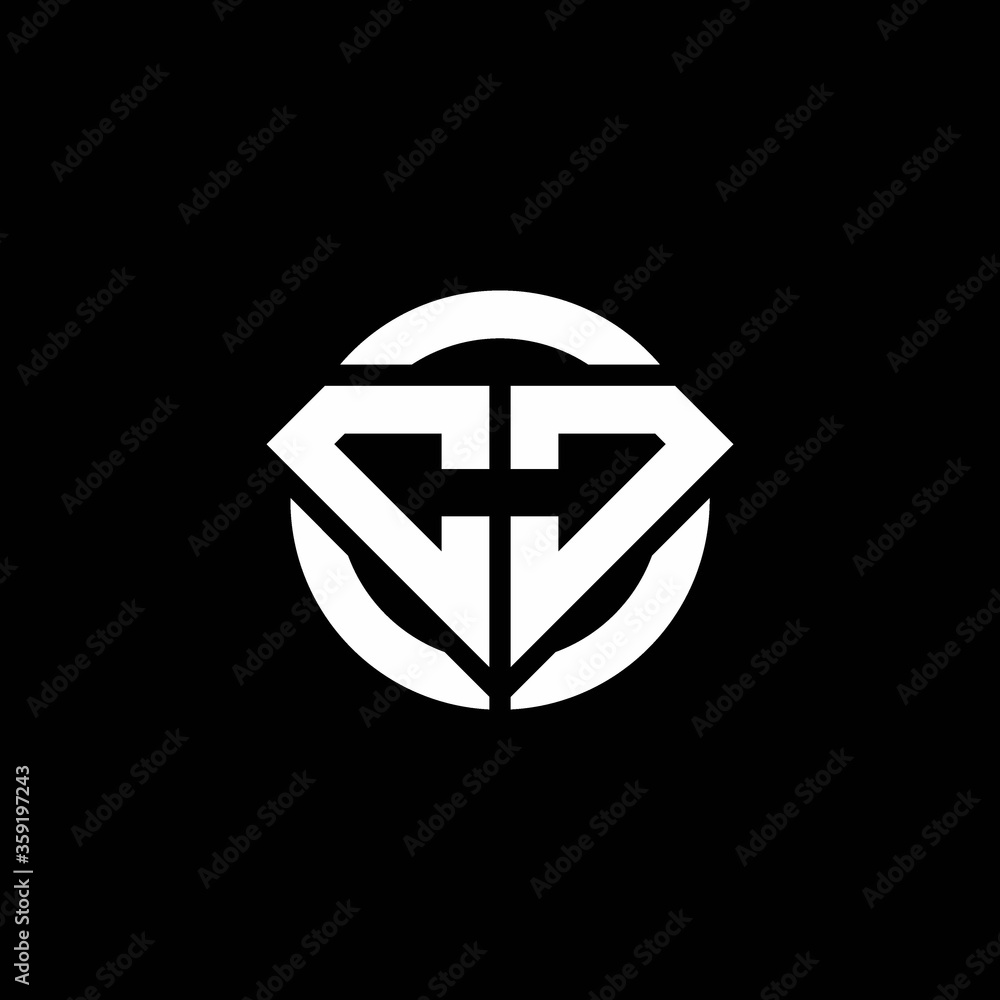 CJ monogram logo with diamond shape and ring circle rounded Stock ...