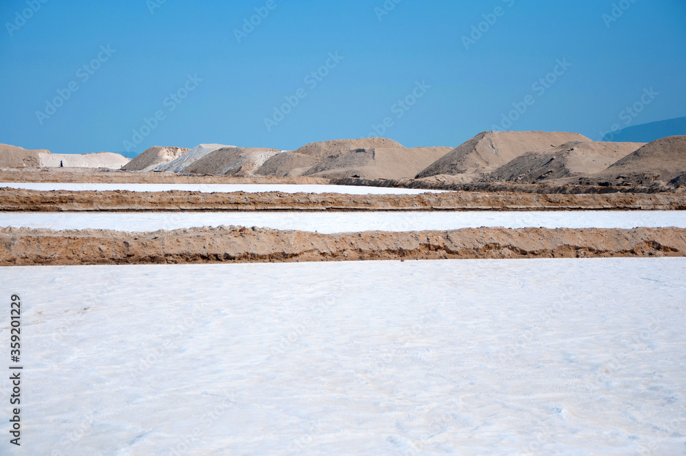 Salt mining farm with ponds at desert in Afar region, Danakil ...