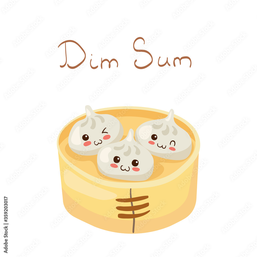 Kawaii Dim Sum dish vector characters isolated on white background ...