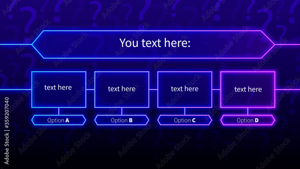 Neon quiz template. Stylish game contest with choice of right answer in ...