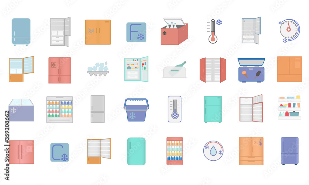 Large collection of 32 refrigerator icons showing different designs of ...