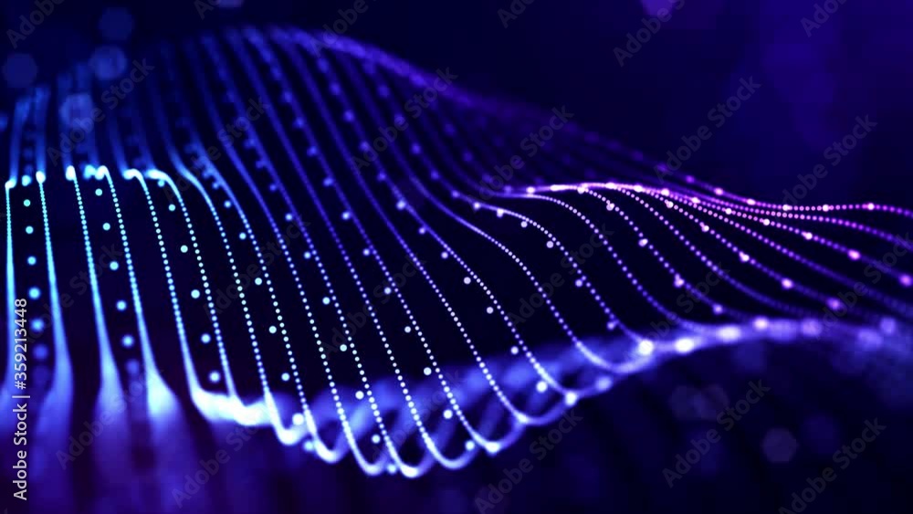 Stockvideon 4k looped sci-fi particle background with bokeh and light effects. Glow blue ...